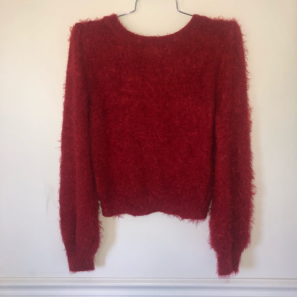 No Comment | Sweaters | No Comment Red Fluffy Fuzzy Sweater Sz L | Poshmark
